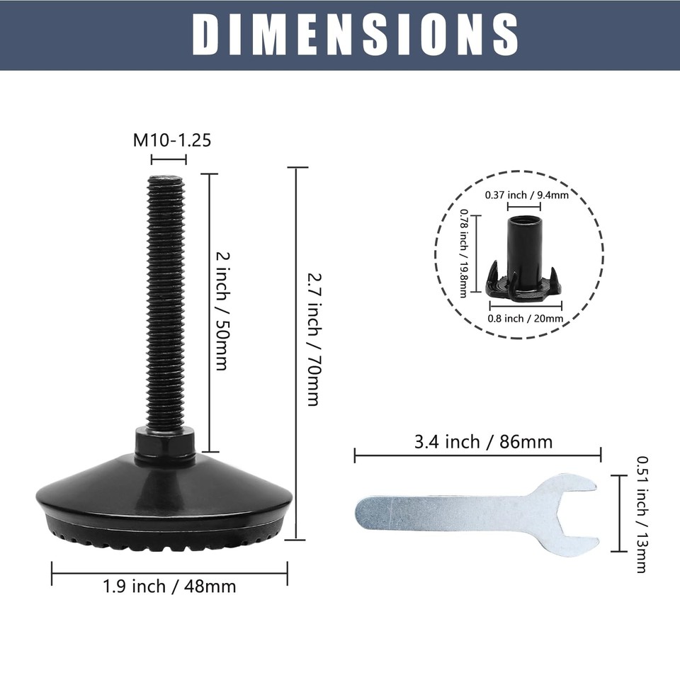 4pcs Furniture Levelers M8 Leveling Feet Adjustable Heavy Duty for ...