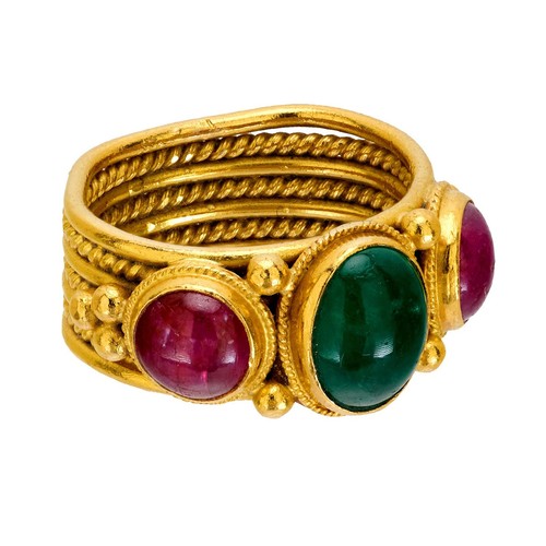 Vintage Lalaounis emerald ruby 18k yellow gold ring | eBay