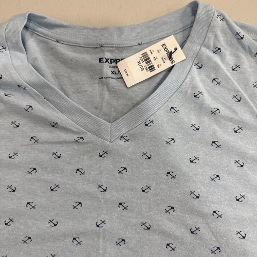 Men Express V-Neck T-Shirt Blue W/ Anchors Sz XL | eBay