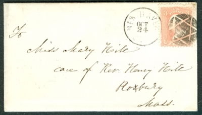 1865, New Haven, CT, “Star of David” fancy cancel tied 65 3¢ to small ...