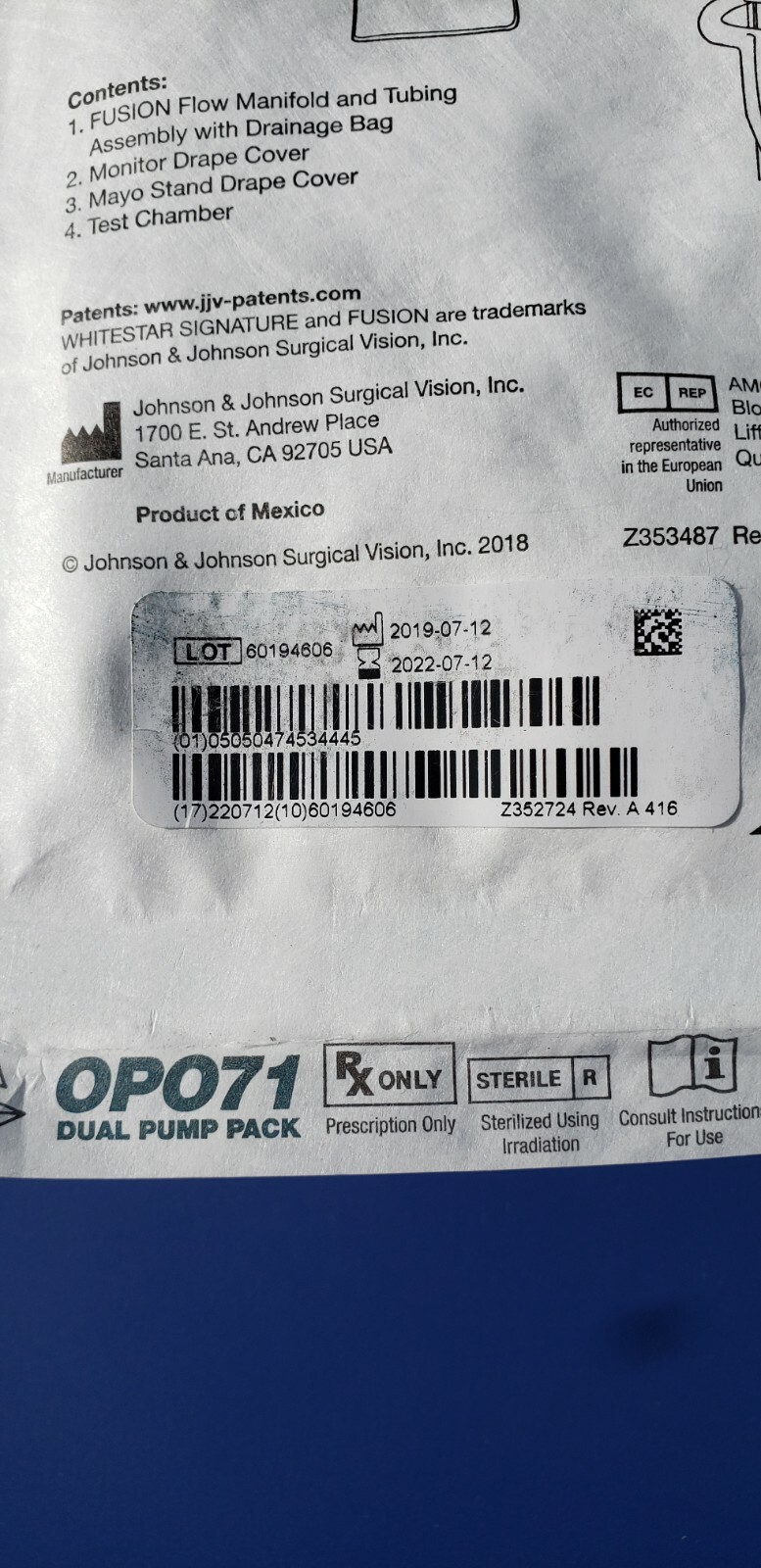 Johnson and Johnson Signature AMO OPO71 OPO 71 Fusion Dual Pump Pack ...