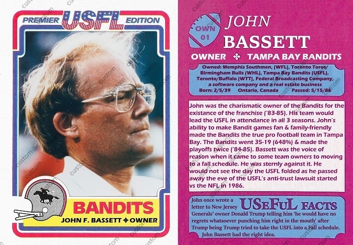 John Bassett 1984 USFL Custom Card Tampa Bay Bandits Owner | eBay