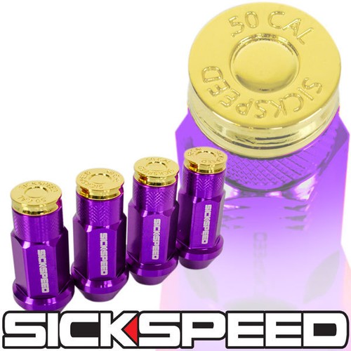 SICKSPEED 4 PC 24K GOLD .50 CAL BULLET PURPLE 50MM TUNER LUG NUTS 12X1 ...