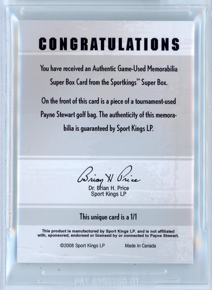2008 SPORTKINGS SUPER BOX - 1/1 TOURNAMENT-USED PAYNE STEWART RELIC ...