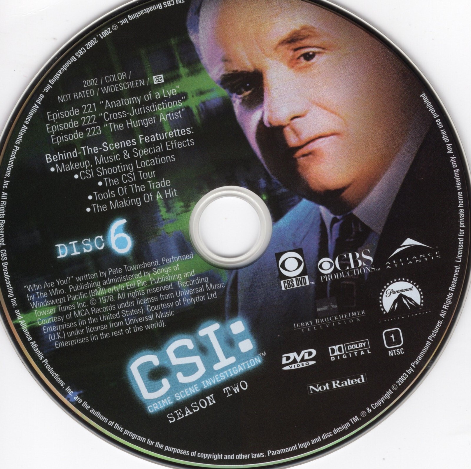 CSI: Crime Scene Investigation SEASON TWO Disc 6 Replacement DVD Disc ...