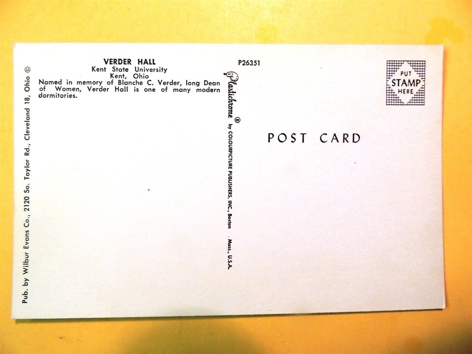 Kent State University Kent Ohio vintage postcard Verder Hall | eBay