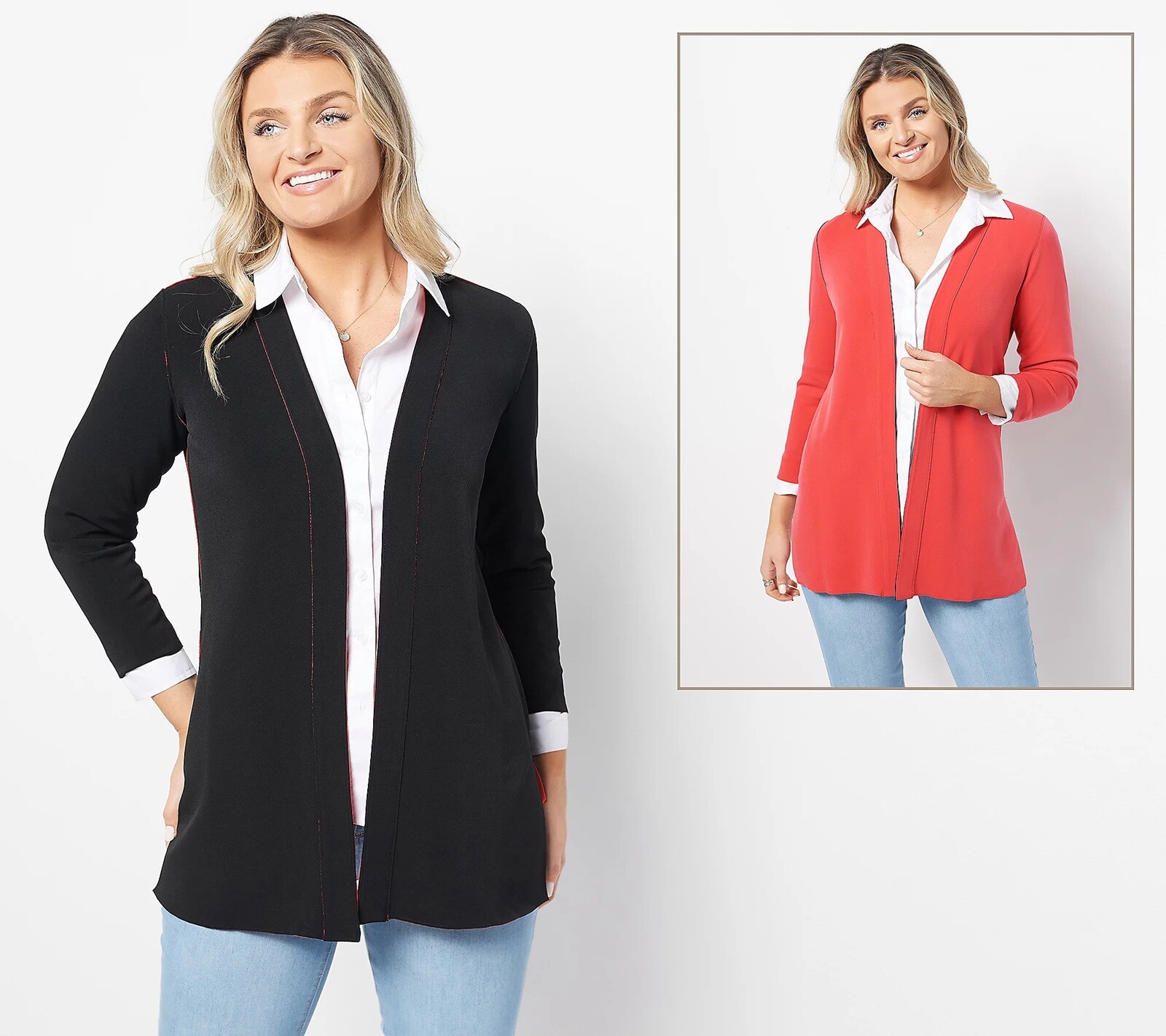 Susan Graver Size MEDIUM Every Day LK Fusion Reversible Cardigan BLACK ...