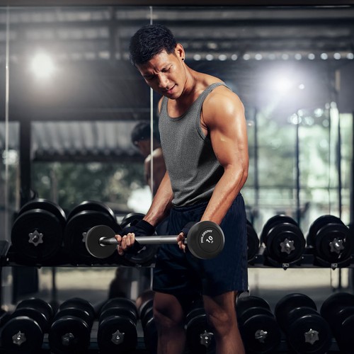 Rubber Fixed Barbell, Pre-Loaded Weight Straight Bar for Weightlifting ...