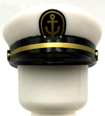 Lego New White Minifigure Headgear Cap Captain Black Visor Gold Braid ...