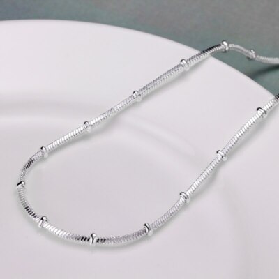 925 Silver 2mm Snake Chain Bead Necklace Vintage Women Bridal Gift ...