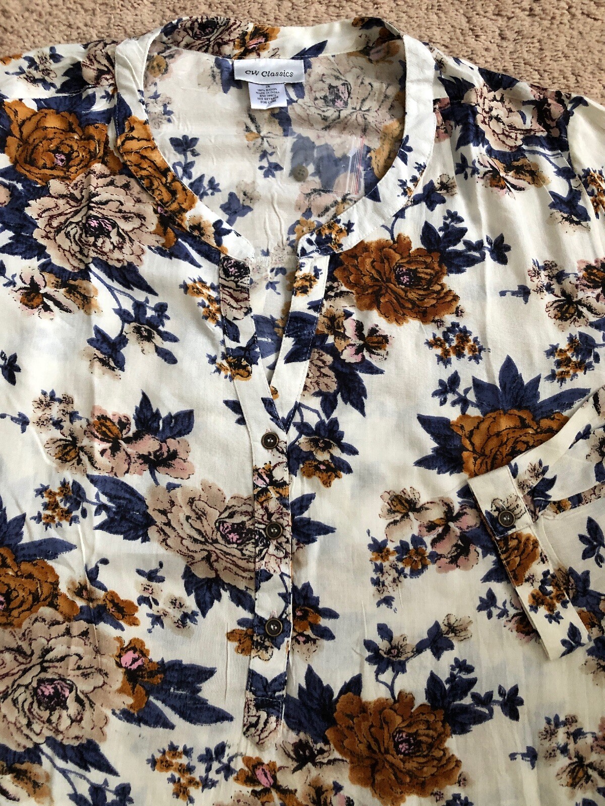 CW Classics Women’s Blouse Top Floral 100% Rayon Beige Plus Size 2X New ...