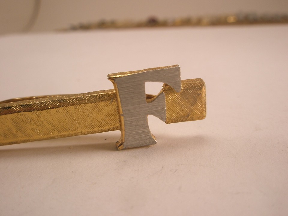 F Monogram Initials Letter Vintage Tie Bar Clip frank fred felix finn ...