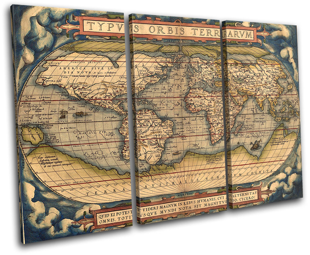 Old World Atlas Latin Maps Flags TREBLE CANVAS WALL ART Picture Print ...
