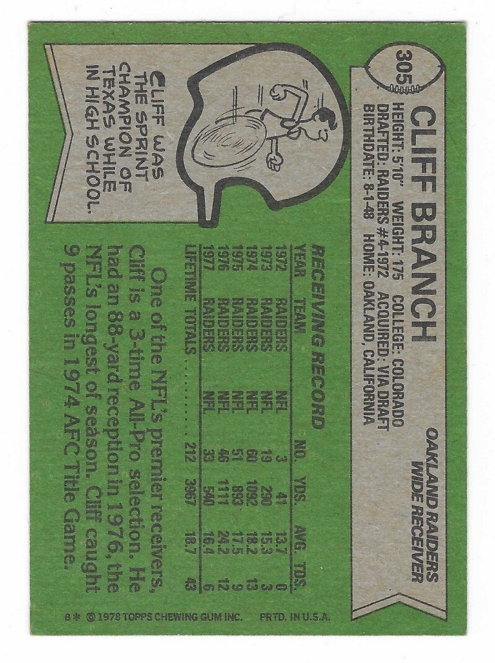 CLIFF BRANCH 1978 Topps Football # 305 Oakland Raiders HOF NM - MT | eBay