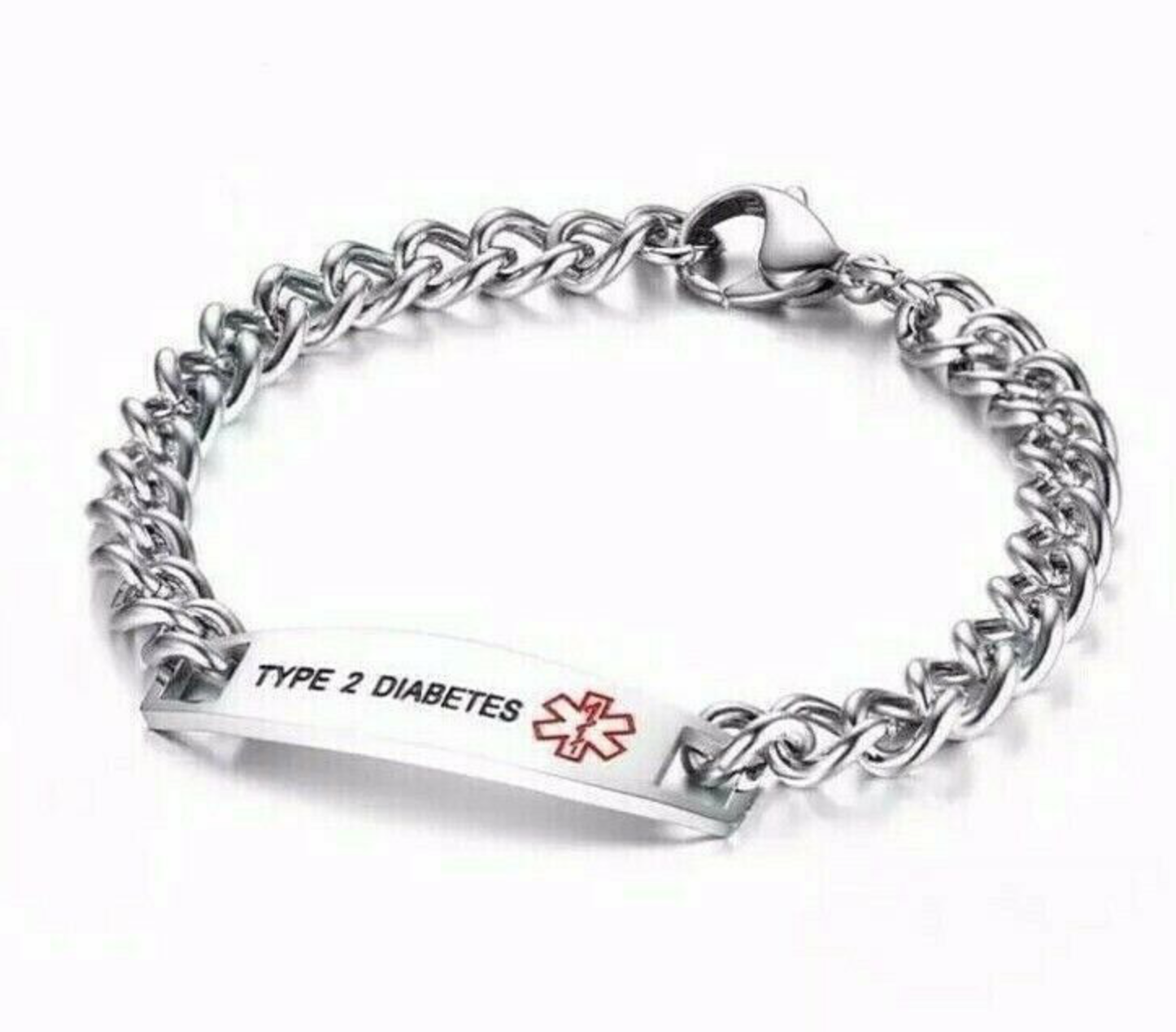 Diabetic Medical Alert Bracelet Type 2 Diabetes Stainless Steel Curb ...