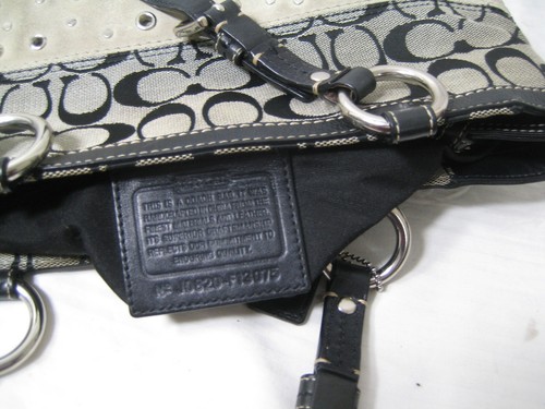 COACH Pieced Stripe Khaki Signature Leather Suede Tote Handbag # F13075 ...