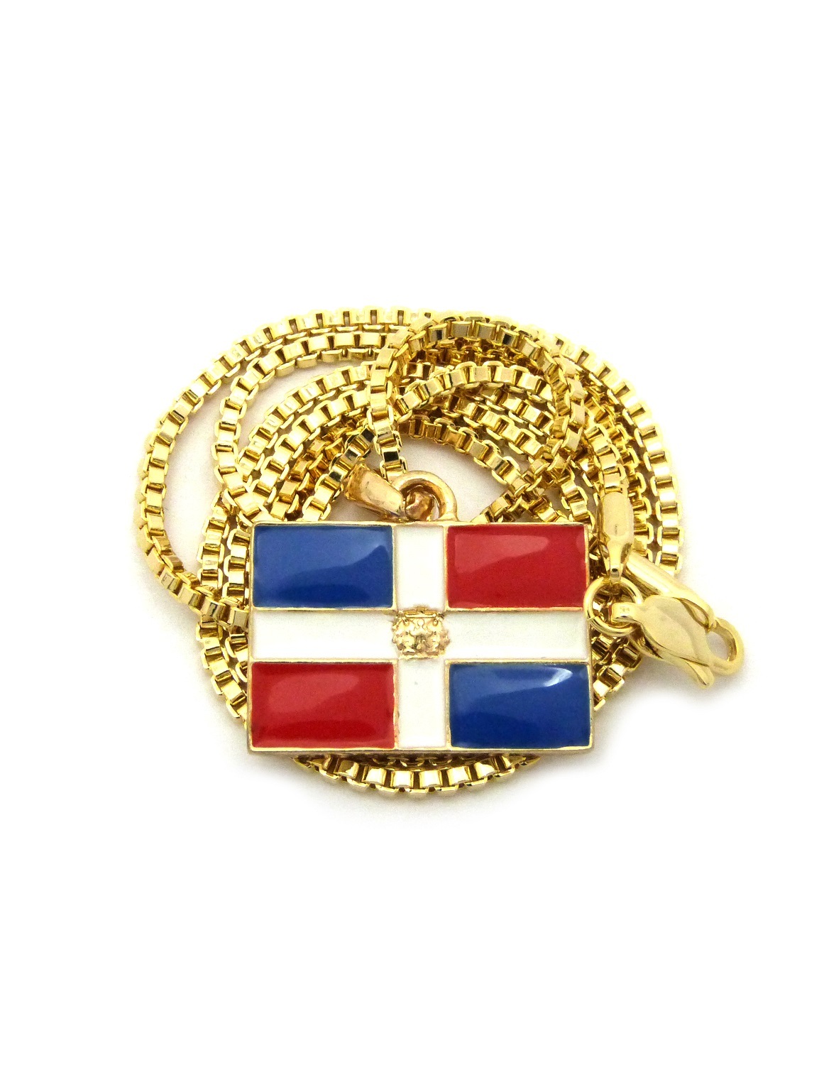 New Dominican Republic Flag Pendant &2mm/24" Box Chain Hip Hop Necklace ...