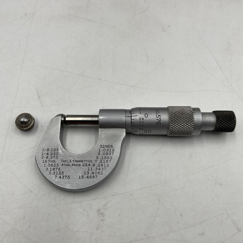 Starrett 576 1/2” Outside Micrometer Round Ball Anvil w/ Slip-on Ball ...