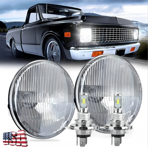 Pair 7" Round HI/LO Beam LED Headlights for Chevrolet 1962-1980 C10 ...