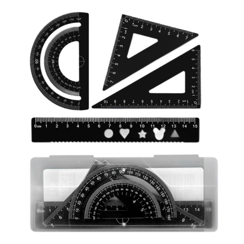 4 Pcs Geometry Tool Metal Ruler Protractor Set Ruler Set Triangle Ruler ...
