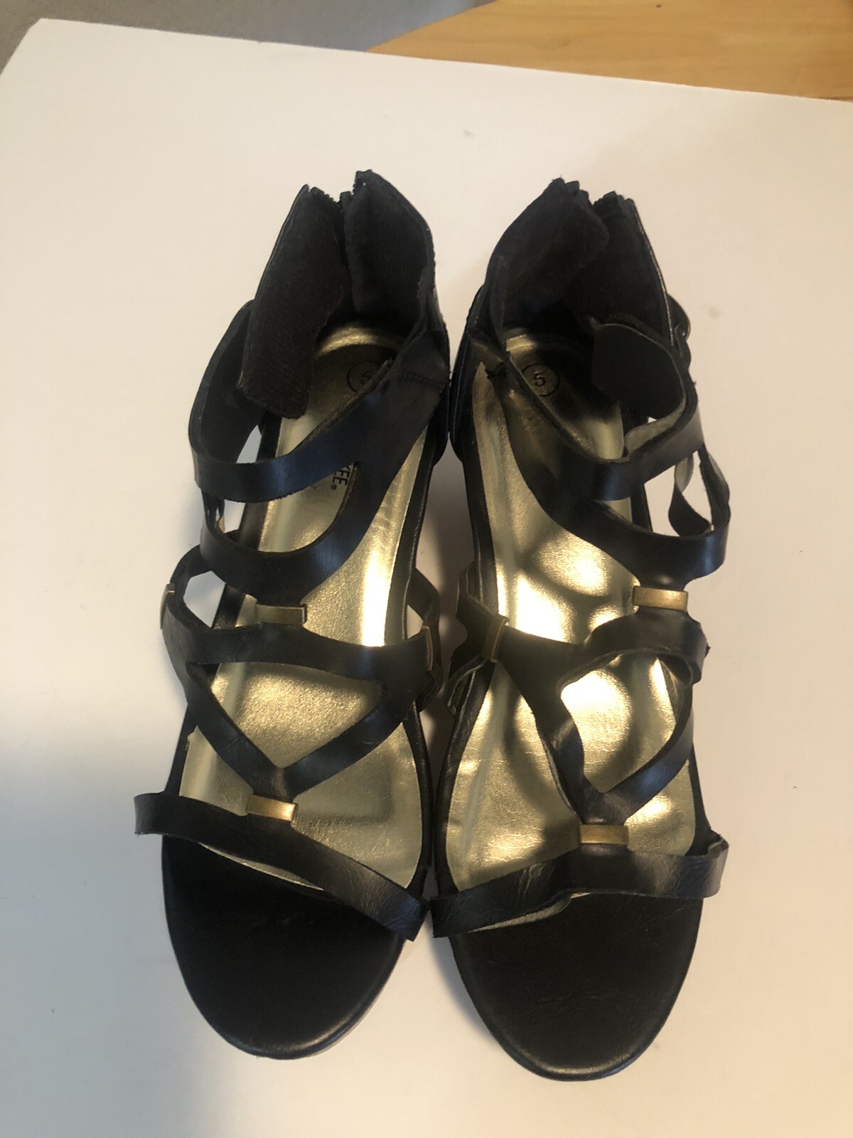 Cherokee Black Strappy Platform Wedge Open Toe Shoes Size 5 | eBay