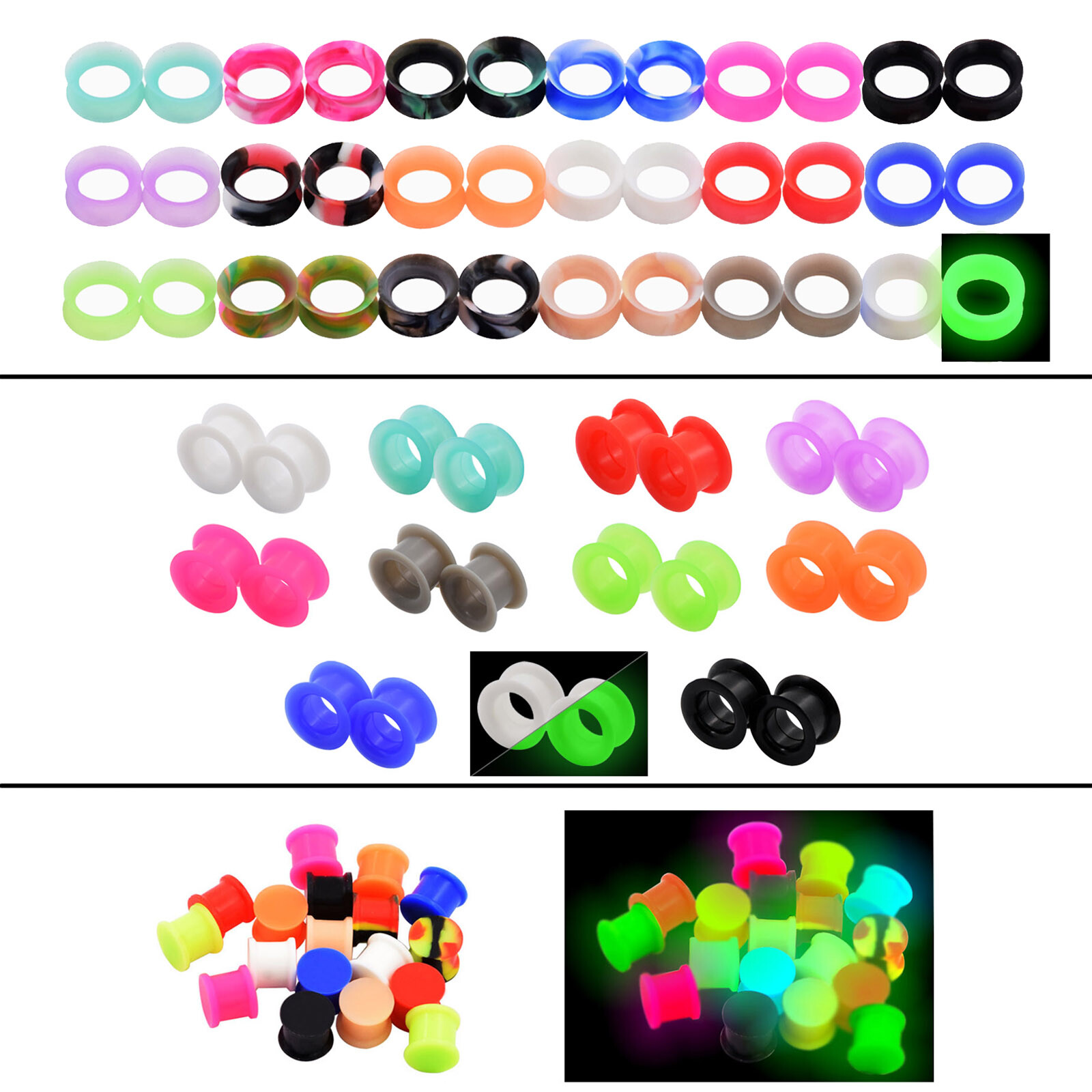 Assorted Silicone Ear Gauges Kit Flexible Ear Plugs Soft Flesh Tunnels ...