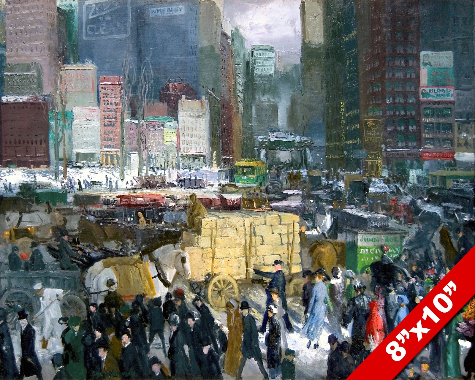 1900’S NEW YORK CITY STREET SCENE TIMES SQUARE PAINTING ART REAL CANVAS ...