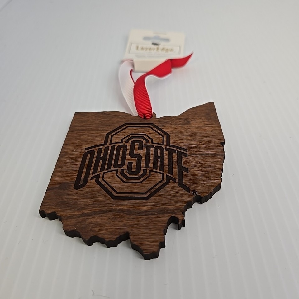 Wood Ohio State University Buckeyes Laser Engraved State Shaped Xmas ...