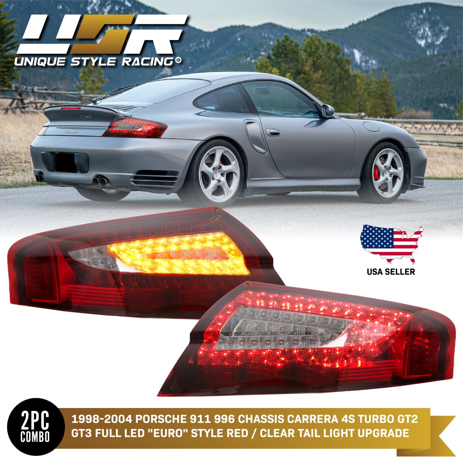 Red/Clear LED Rear Tail Lights For Porsche 996 911 Carrera 4S Turbo GT2 ...