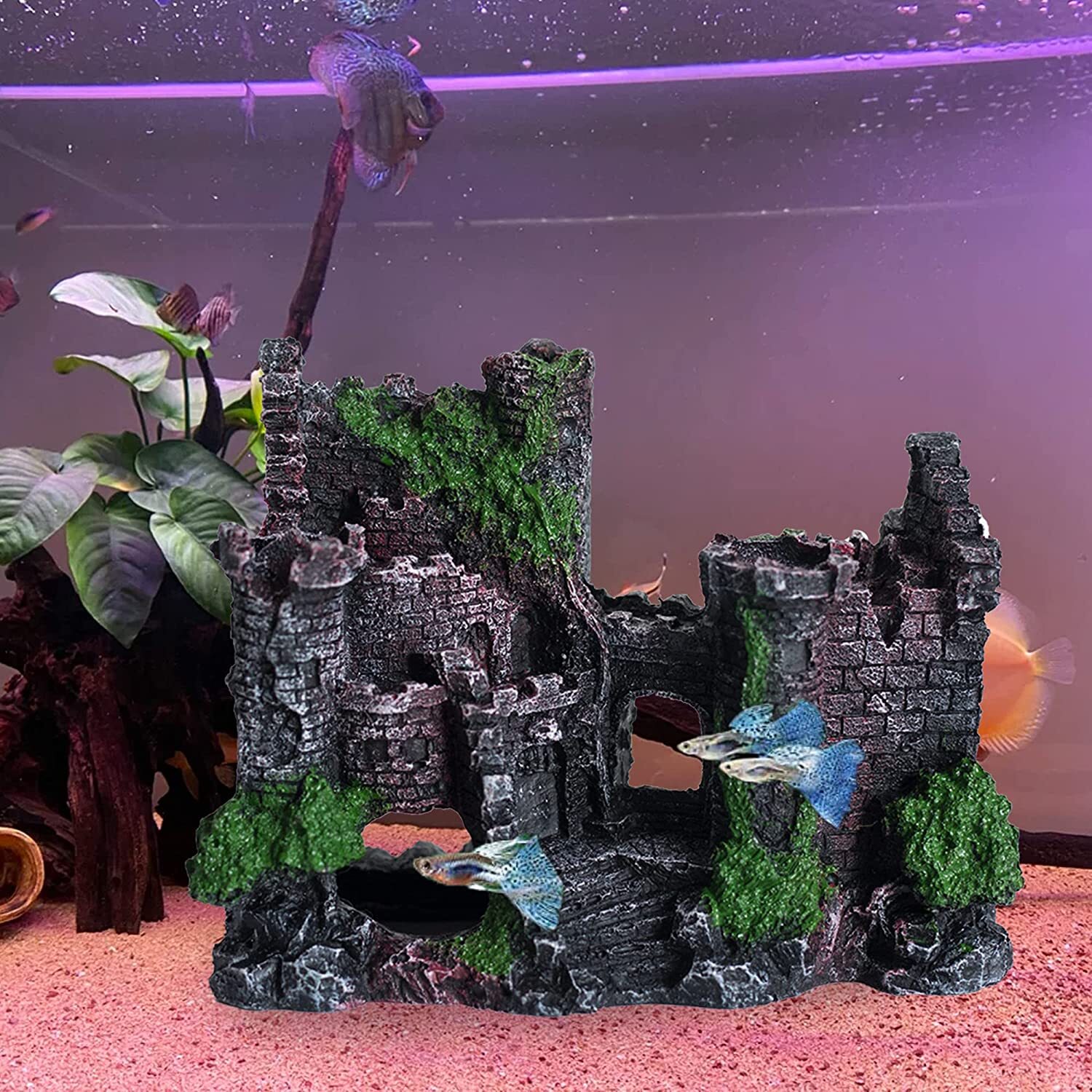 Aquarium Decor Fish Tank Ornament Landscape Ancient Castle Tower Hide ...