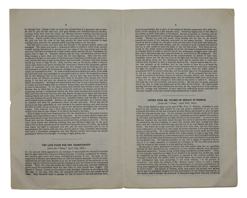 1860 BOXING'S FIRST WORLD CHAMPIONSHIP FIGHT Pugilism BARE-KNUCKLE ...