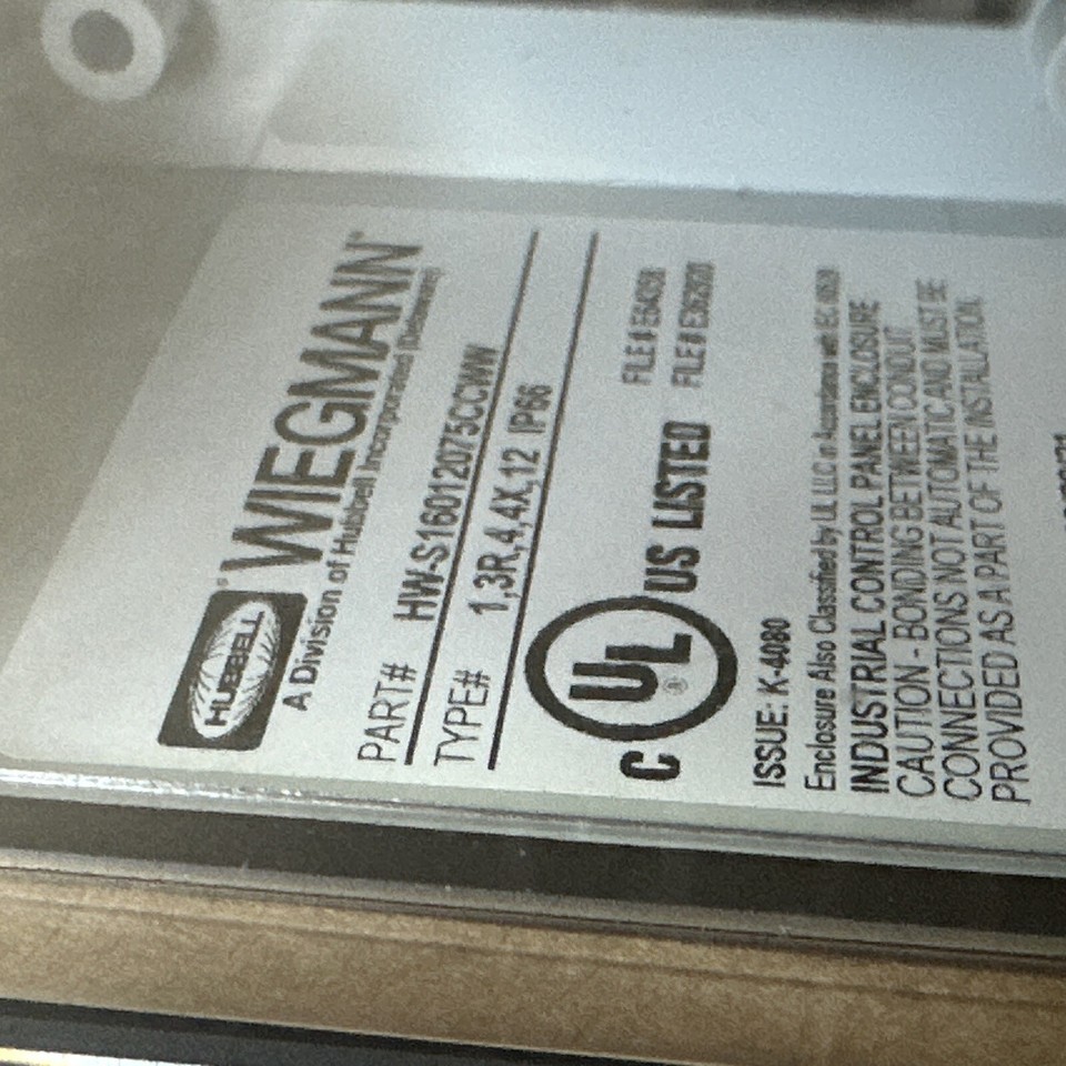 BRAND NEW- Hubbell Wiegmann Enclosure HW-S16012075CCWW W/ Schneider ...