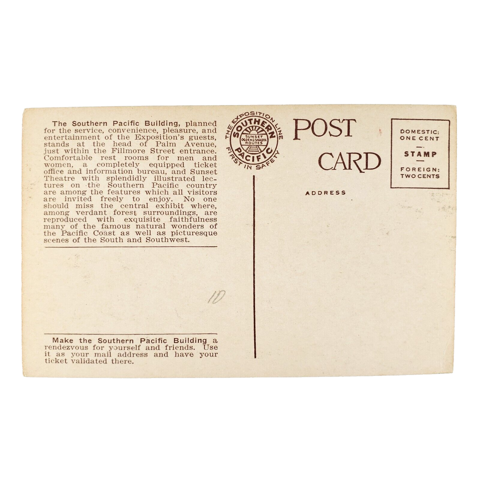 Southern Pacific Railroad Building Postcard c1915 Panama-Pacific ...
