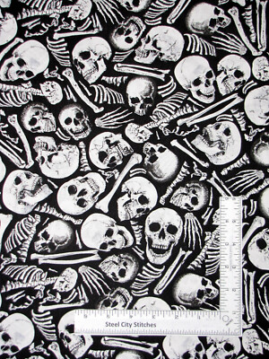 Halloween Fabric Wicked Skeleton Bone Skull Cotton Timeless Treasures ...