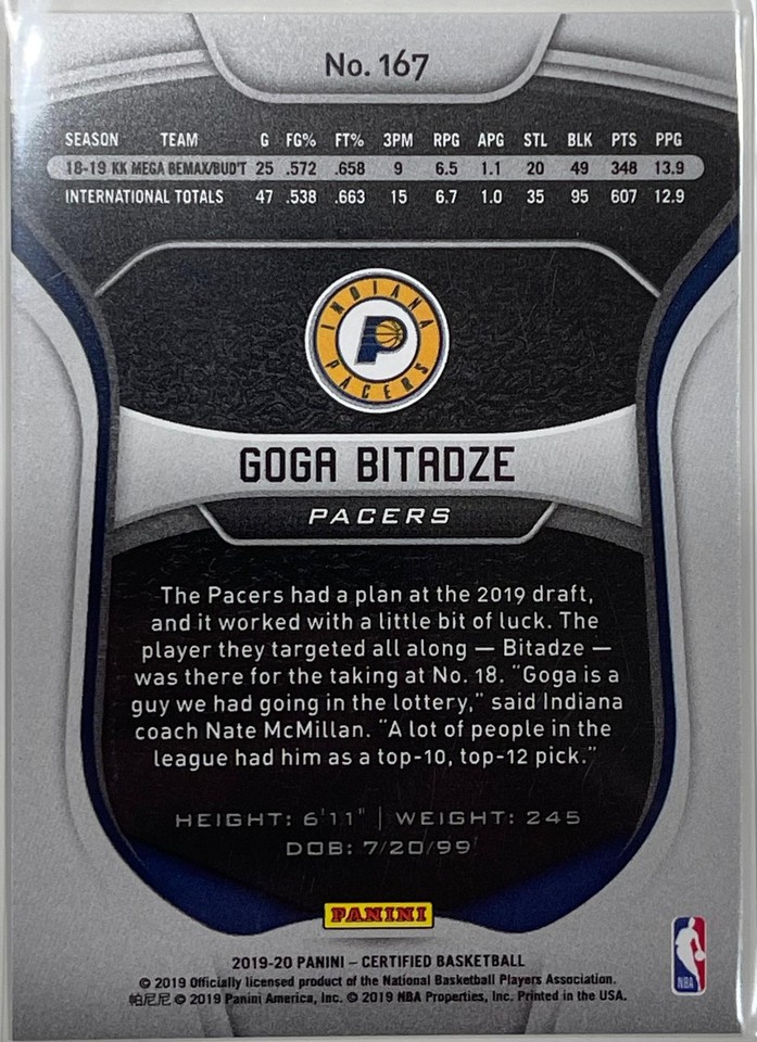 2019-20 Panini Certified #167 Goga Bitadze Mirror Blue | eBay
