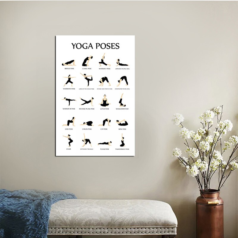 Yoga Poses Reference Chart Poster Canvas Cool Wall Decor 36x24 Living ...