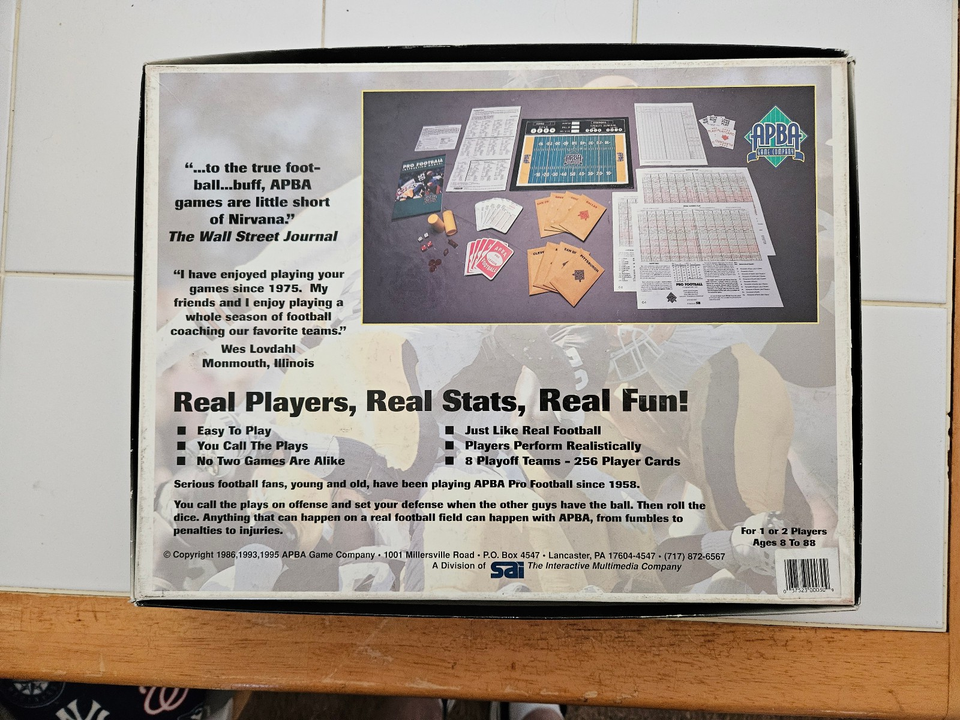 APBA Pro Football Limited Edition Game 1994-95 Playoff Teams Complete ...