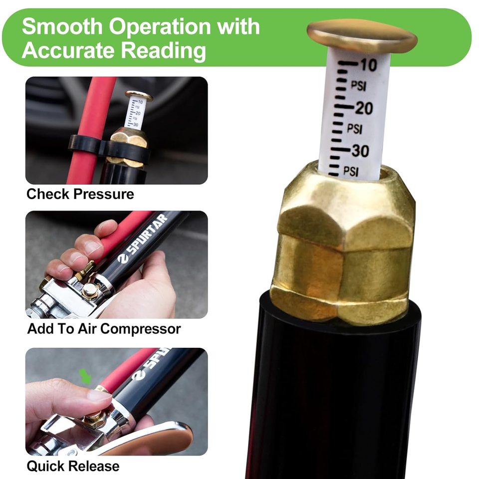 10-120 PSI Heavy Duty Tire Pressure Gauge with Inflator Air Chuck with ...