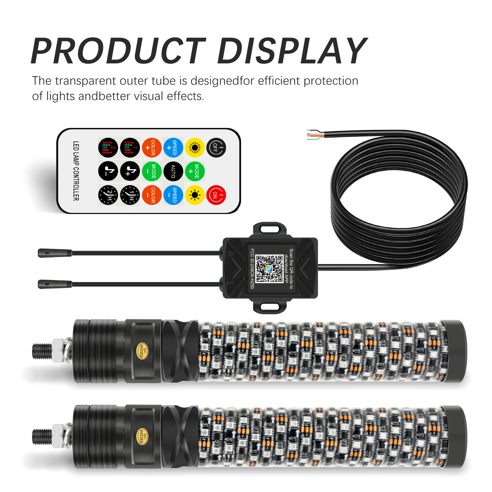 2FT Thick LED Whip Spiral Chasing RGB Fat Whip Lights For Can Am ...