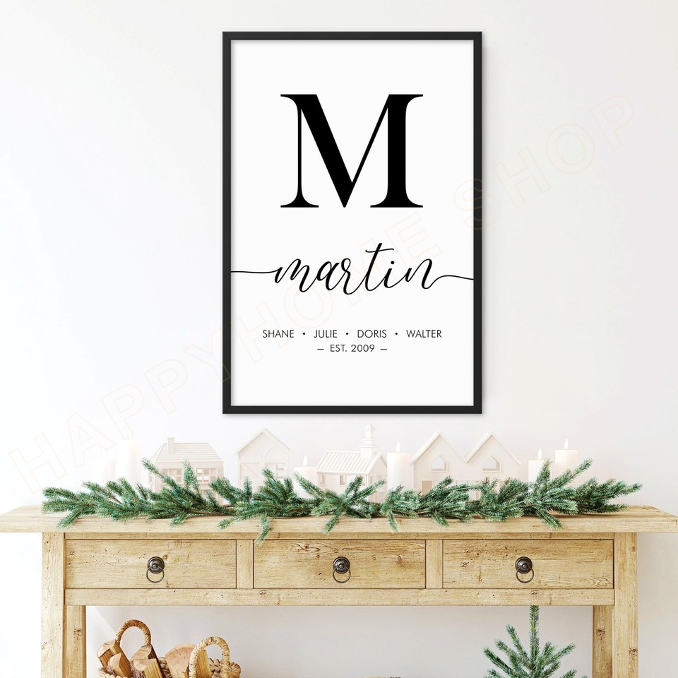 Personalized Family Name Sign Custom Established Monogram Print Room ...