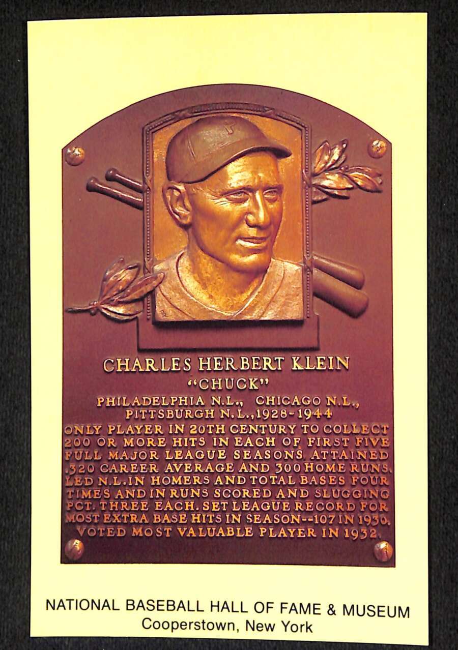 1964-Date Hall of Fame Plaque Chuck Klein HOF Cooperstown NM Yellow ...