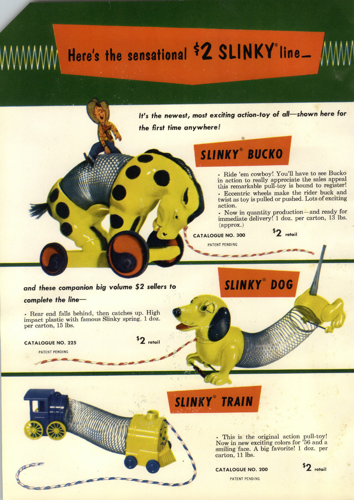1956 PAPER AD 4 PG Slinky Toys Bucko Dog Train Worm Eyes James Ind | eBay