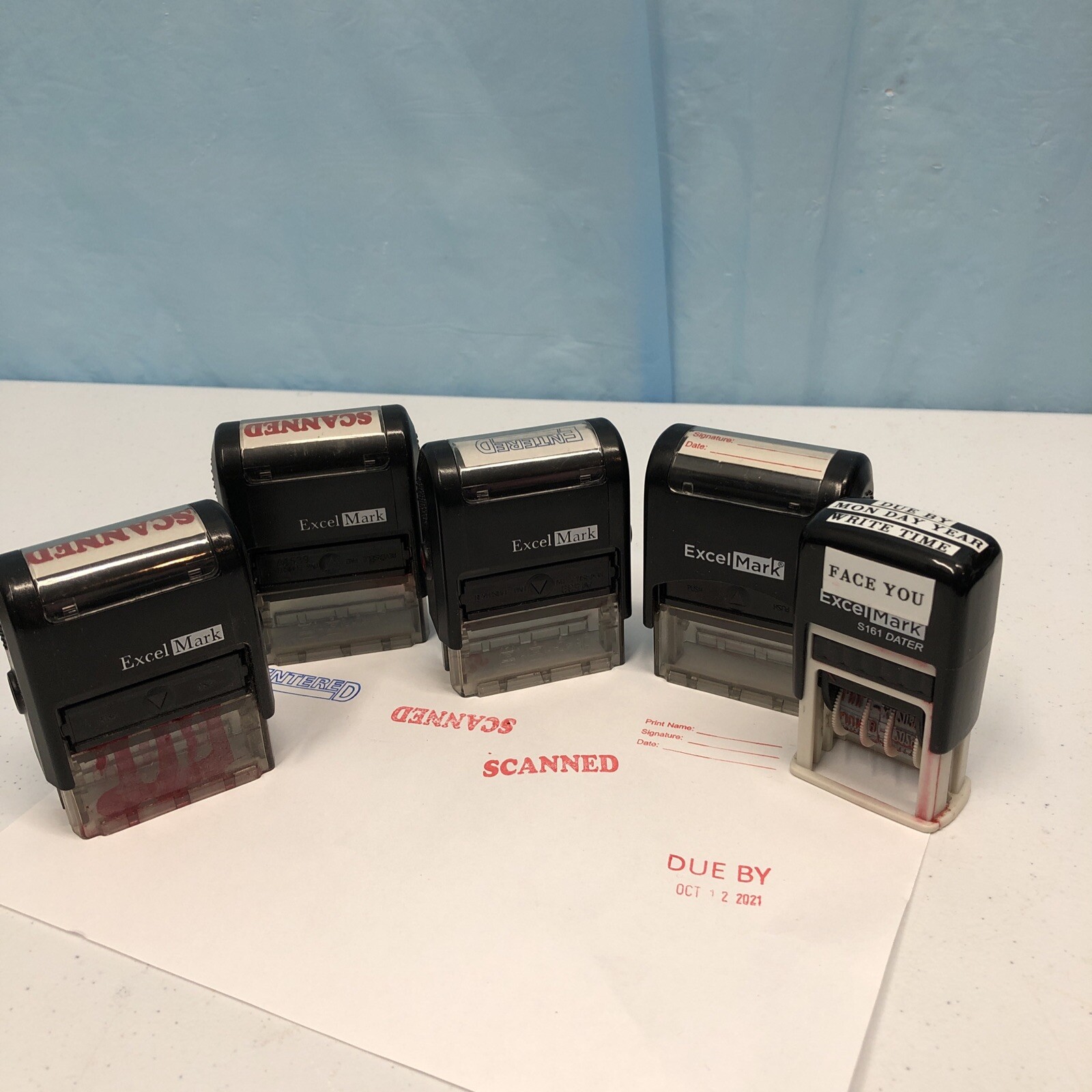 ExcelMark Self Red Inking Stamp 2 SCANNED ENTERED DUE BY Lot Of 5 | eBay