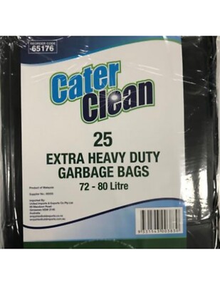 Cater Clean Bags Garbage 72-80lt Ex Heavy Duty Black 25 Pack Packet ...