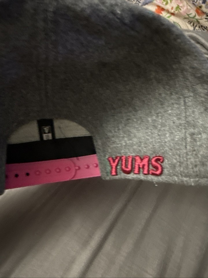 Yums New Era Smiley Face 59Fifty RARE Gray Wool Baseball Cap Pink Suede ...
