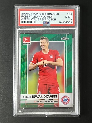 2020-21 Topps Chrome Bundesliga Robert Lewandowski #80 PSA 9 Green Wave ...