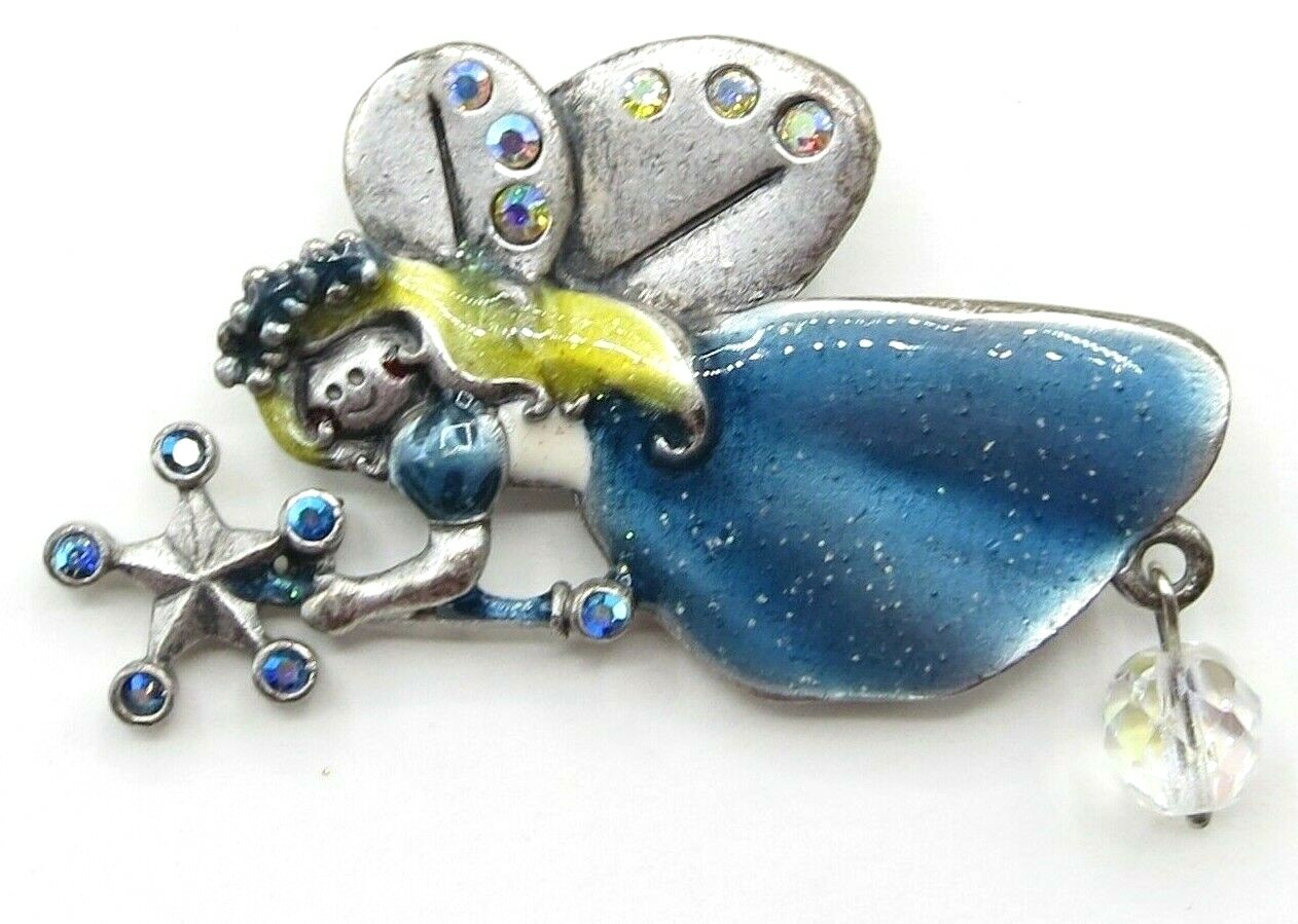 AJMC Silvertone Blue Enamel Fairy, Angel Brooch With … - Gem