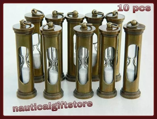 Antique Style Brass Handmade Sand Timer Collectible Key Chain Ring Lot ...