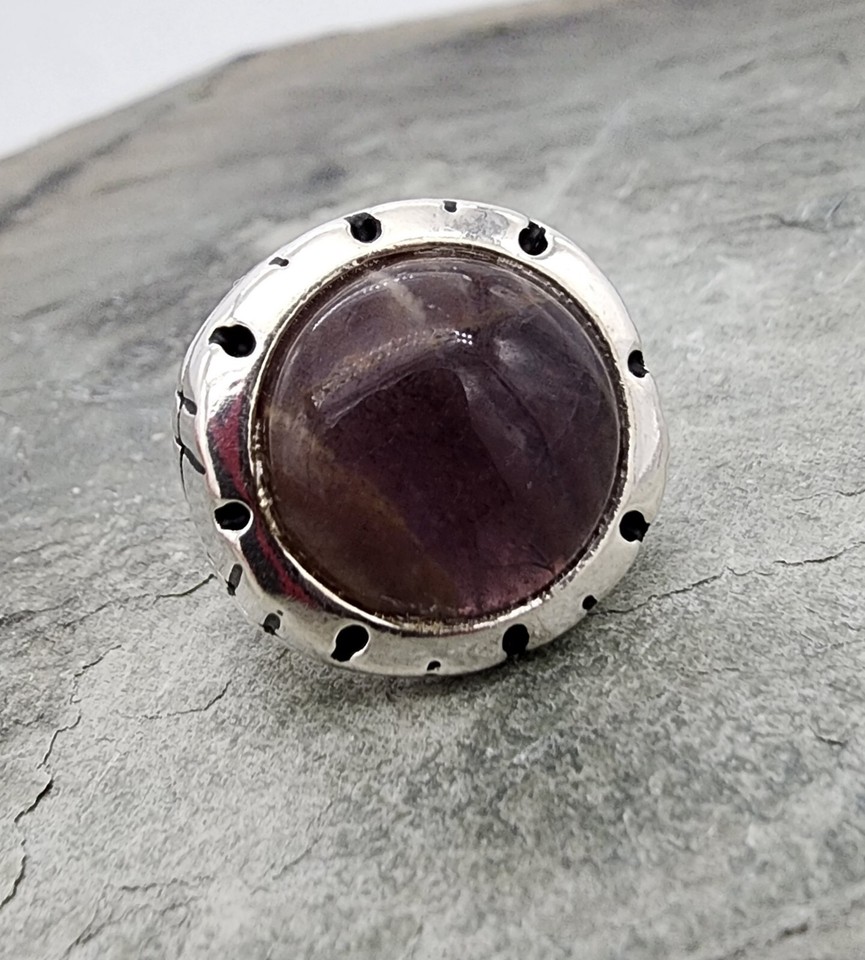 Sterling Silver 925 Alex & Ani Amethyst Cabochon Signet Sz 5.5 Ring Ag ...