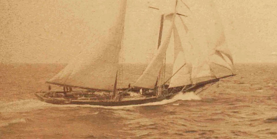 ORIG 1870 James Gordon Bennett Jr DAUNTLESS Yacht STEREOVIEW Photo vs ...